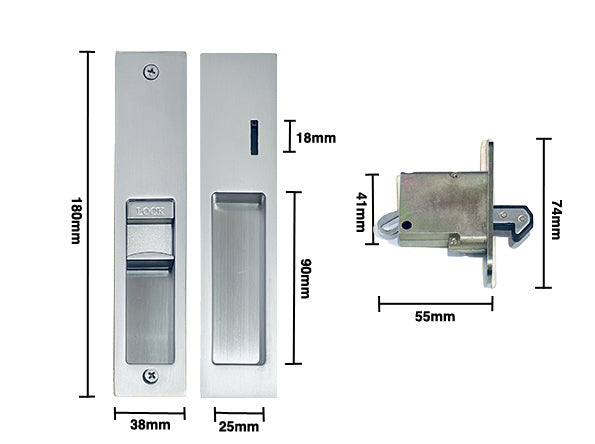 Matt Stainless Steel Privacy Lockset - Sliding Door - Slimline Series ...
